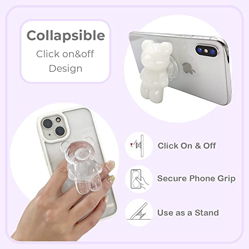 Lito.Dito Cute Bear & Heart Shape Expandable Collapsible Mobile Phone Grip Stand Holder for Smartphone Tablet Cell Phone Accessory (Milky Pink Bear)