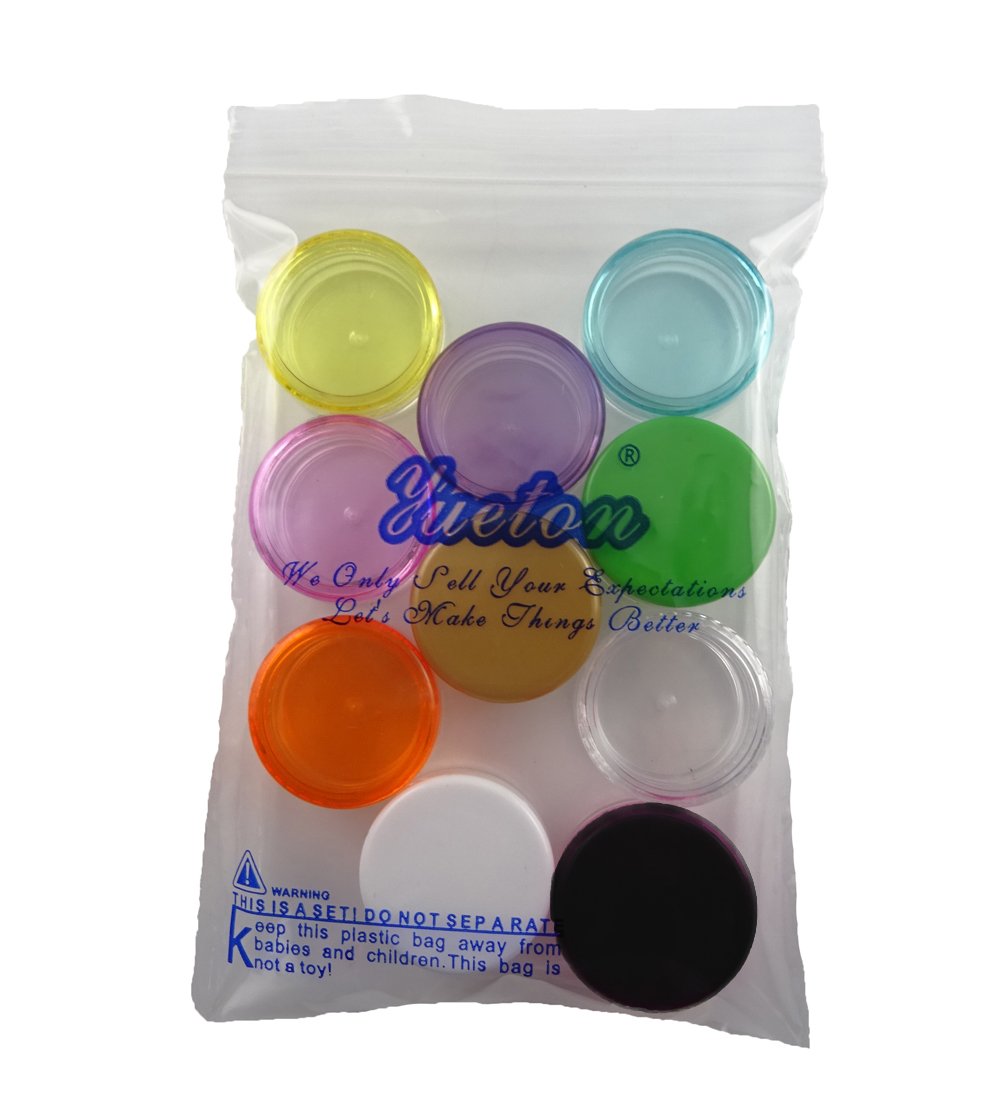 yueton?10 Empty Clear Boday Multi Color Top Lid Plastic Sample Containers 5 Gram Size Cosmetic Containers Pot Jars Eyshadow Container Lot