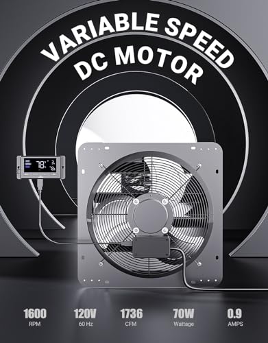 iLiving 16" Wall Mounted Shutter Exhaust Fan, Automatic Shutter, Temperature and Humidity Controls with Variable Speed, 1736 CFM at 1600 RPM DC Motor