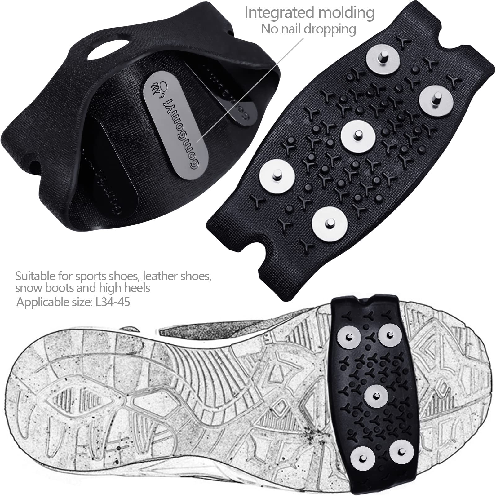 Black Anti-Skid Traction Grips Crampons Spikes Cleats Ice Claws for Walking Jogging Hiking Mountaineering Ice Snow Grips