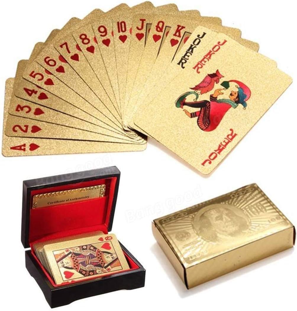 Gold Plated Playing Cards Poker with Wooden Gift Box Case Make Your Magic Tricks More Luxurious & Creative for Family & Friend
