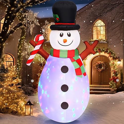 Danxilu 5 FT Christmas Inflatables Snowman with Colorful Rotating Led Lights Outdoor Yard Decorations, Blow Up Cute Snowman Xmas Frosty Winter Decor Clearance for Indoor Lawn Garden Holiday Party