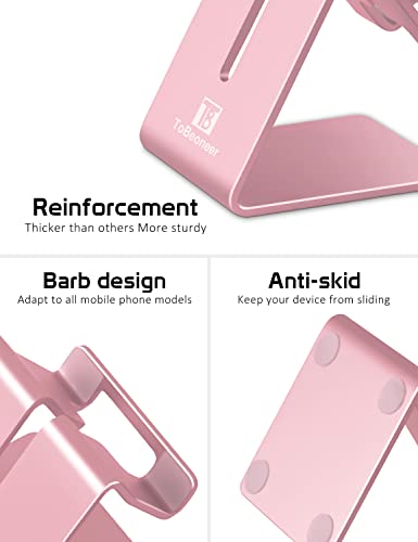 Tobeoneer Cell Phone Stand Holder Aluminum Desktop Solid Universal Desk Stand for iPhone 13 12 11 X 8 7 6 Plus 5 Ipad Mini Tablet Samsung Huawei All Mobile Smart Phone Office Decor (Rose Gold)