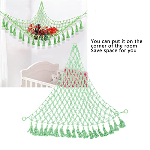 Toy Storage Hammock Tassel Sturdy Cotton Rope Stuffed Animal Storage Net Fruit Green