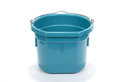 Little Giant® Flat Back Plastic Animal Feed Bucket | Animal Feed Bucket with Metal Handle | Horse Feed & Water Bucket | 8 Quarts | Teal