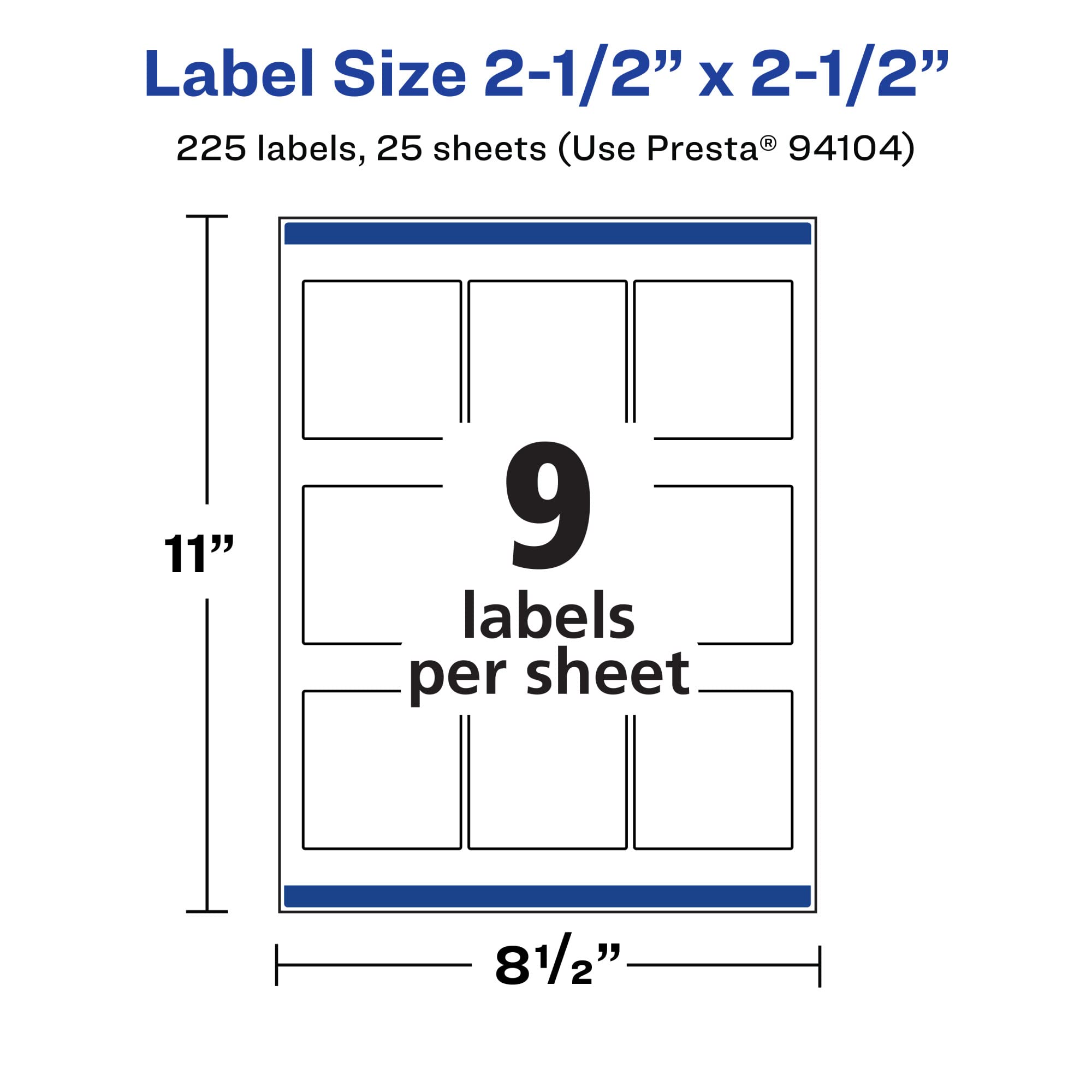 Avery Matte White Square Labels with Sure Feed, 2.5" x 2.5", 225 Matte White Printable Labels