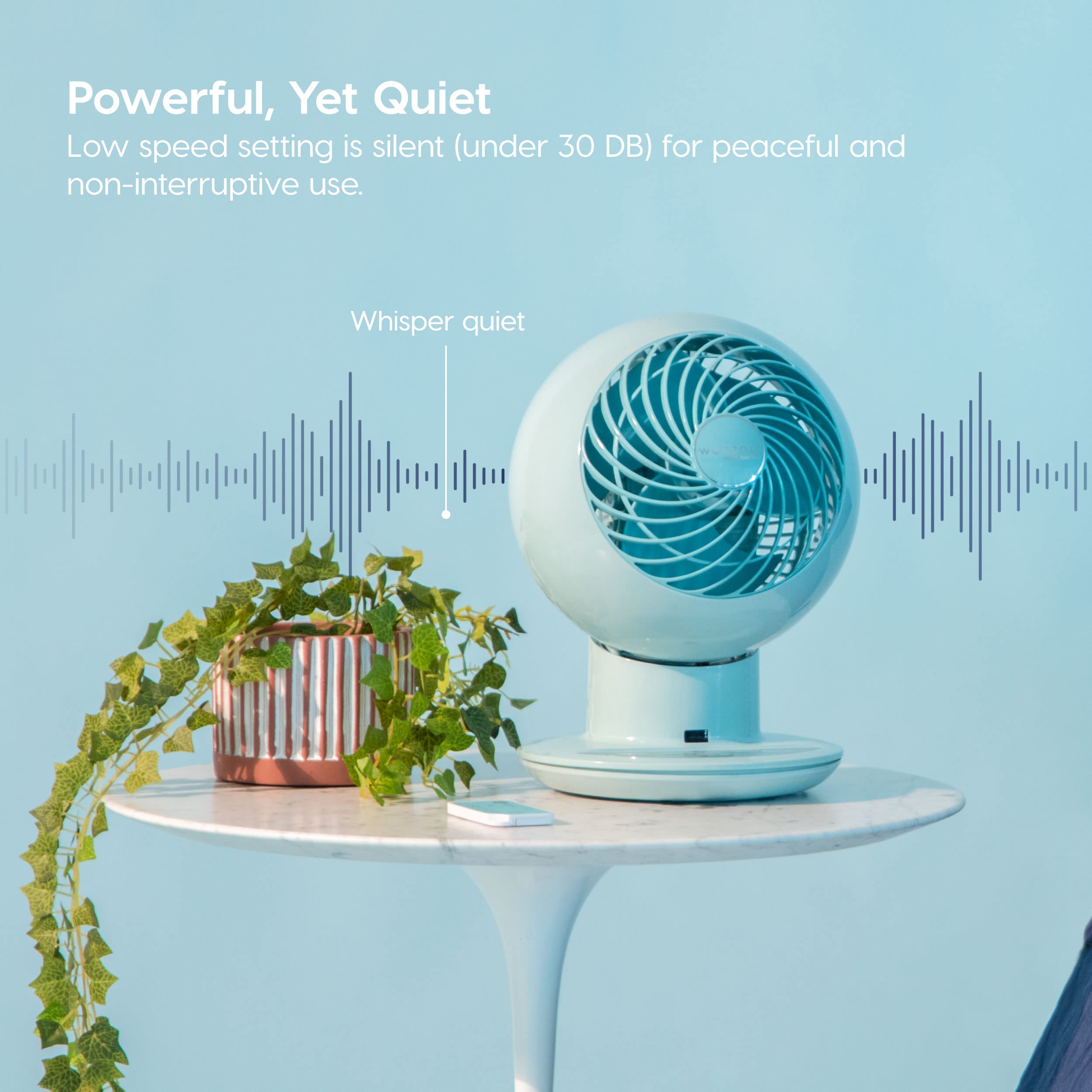 IRIS USA WOOZOO Fan with Remote, Oscillating Fan, Desk Fan, Table Air Circulator, Globe Fan, 5 Speeds, 82ft Max Air Distance, 4h Timer, 11 Inches, 90° Adjustable Tilt, Low Noise, Blue