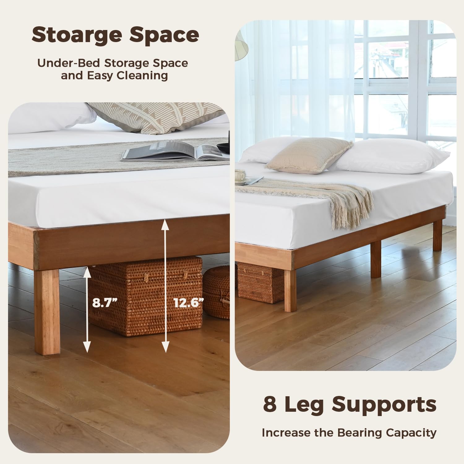 DELAVIN Solid Wood Platform Bed Frame, Modern Queen Bedframe, Oak Wood Foundation, Wood Slat Support, No Box Spring Needed, Easy Assembly, Queen Size, Rustic Pine