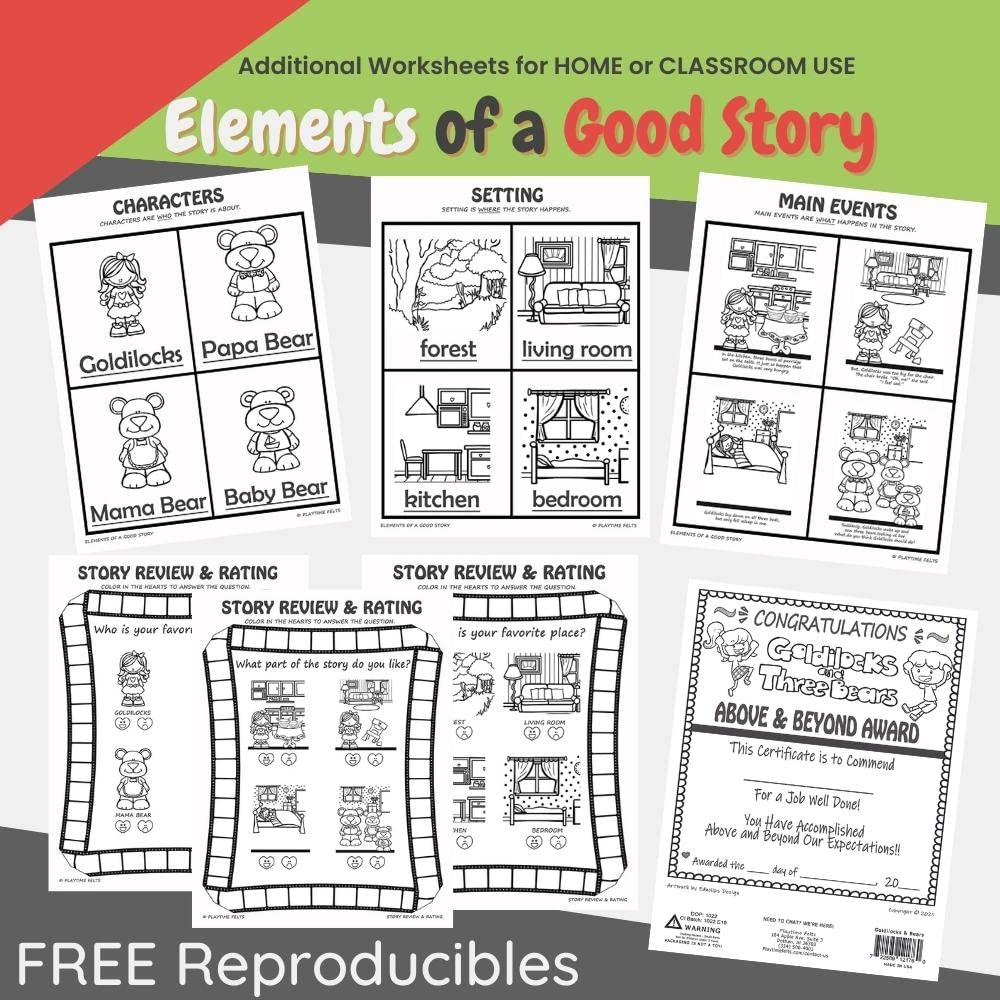 Goldilocks and Three Bears Felt Story Set | 19 PRECUT & Ready to Play Colorful & Durable Felt Pieces for Toddlers, Preschool & Kindergarten | Reusable Felt Board Stories