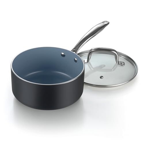 Cook N Home Pots and Pans Nonstick Ceramic Kitchen Cookware Sets Include Saucepan, Frying Pans, Stockpot with Lids, Nylon Utensils, 10-Piece, Heavy Gauge, Black & Gray