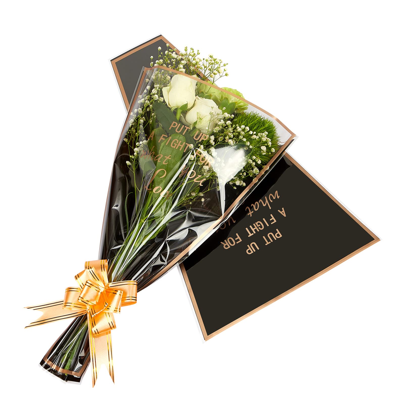 Aylmrice Single Rose Sleeve Packaging Plastic Flower Bags For Bouquets Sleeves Flower Wrapping Paper Bouquet Cellophane Wrap C3-L-Black-50pcs