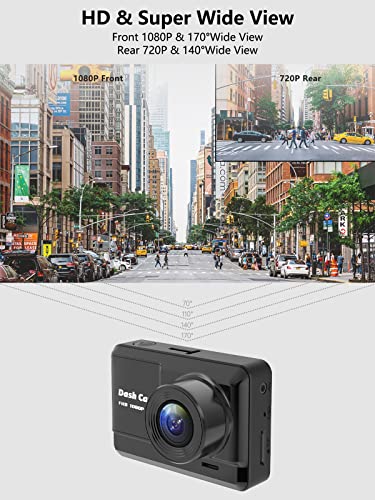 Dash Cam Front and Rear, 1080P Full HD Dash Camera for Cars with 32GB SD Card, 2.45'' IPS Screen, 170°Wide Angle, Night Vision, Parking Monitor, Loop Recording, Motion Detection