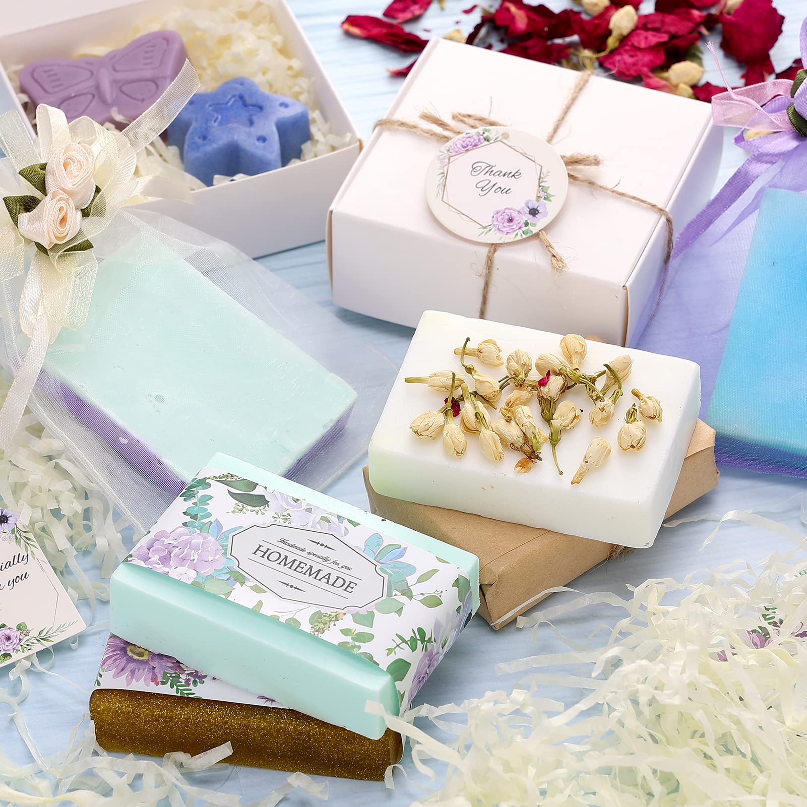 Aoibrloy Soap Kits Making for Adults Beginner with Instructions, Natural Soap Making Kit with 1.1 lbs. Shea Butter Soap Base, 3 Silicone Soap Mold, Dried Flowers, 4 Essential Oil, 4 Colors, 15 Labels