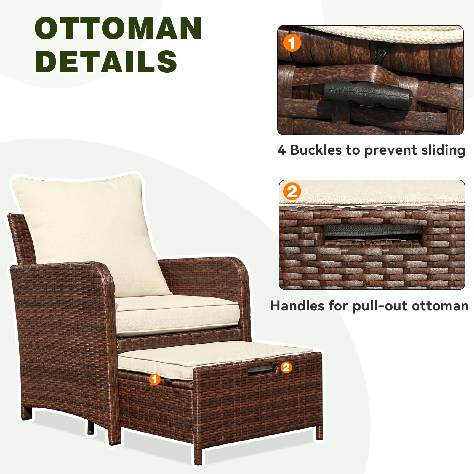 Suvivityse 5 Pieces Patio Furniture Set Rattan Wicker Sofa Outdoor Conversations Sets with Table and Ottomans for Garden, Poolside, Backyard (Grey Rattan, Grey)