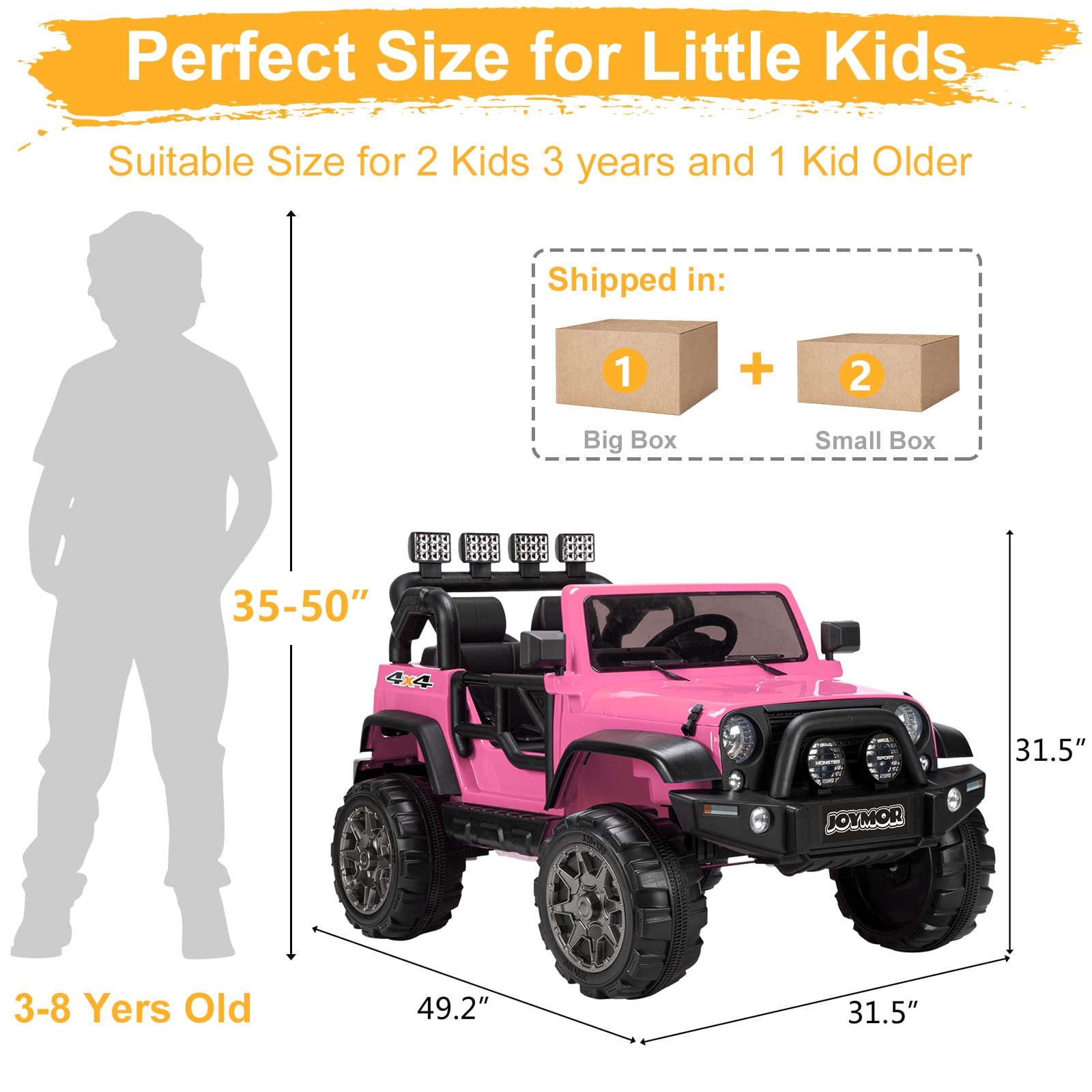 JOYMOR 2 Seat Ride on Truck, 12V Kids Electric Battery Powered Car with Remote Control, Motorized Toddler Vehicles Truck Toy, Adjustable Speeds, MP3 Player, LED, Horn (Two seat, Pink)