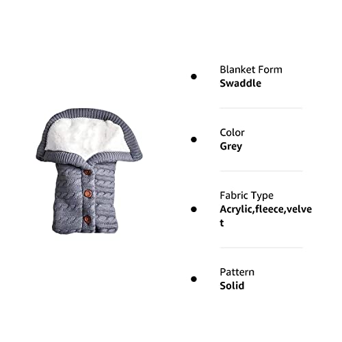 Jktown Newborn Baby Wrap Swaddle Blanket Knit Sleeping Bag Receiving Blankets Stroller Wrap for Baby(Grey) (0-6 Month), 27.56 x 15.75 in