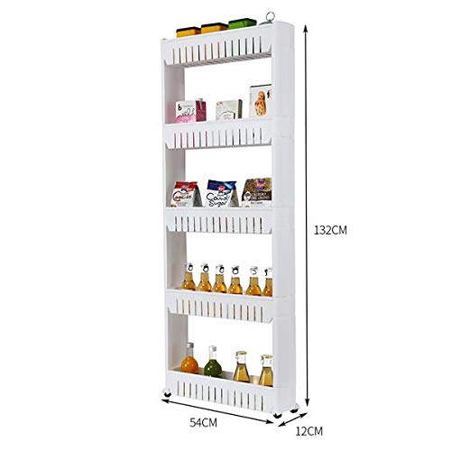 Slim Storage Cart Fits perfectly between the refrigerator and cabinet. 5 Tier Mobile Shelving Unit Organizer Slide Out Storage Cart