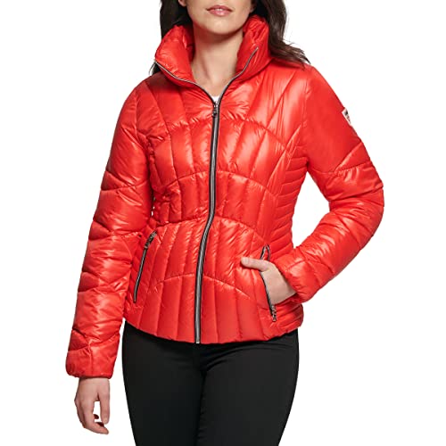 GUESS Fall, Puffer, Quilted Jackets for Women, HOT Crimson, Large
