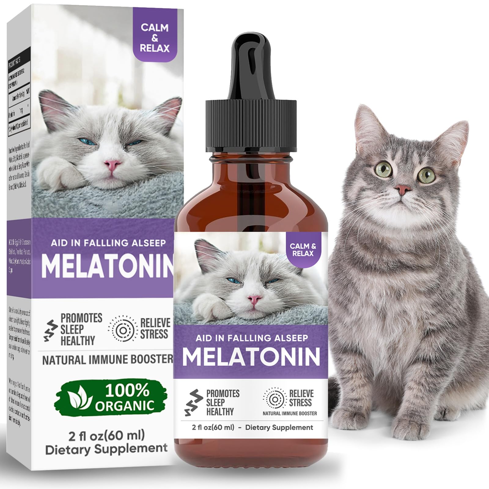 Fancy Pets Melatonin for Cats, Cat Calming, Anxiety Relief & Promote Relaxation, 60ml, 02
