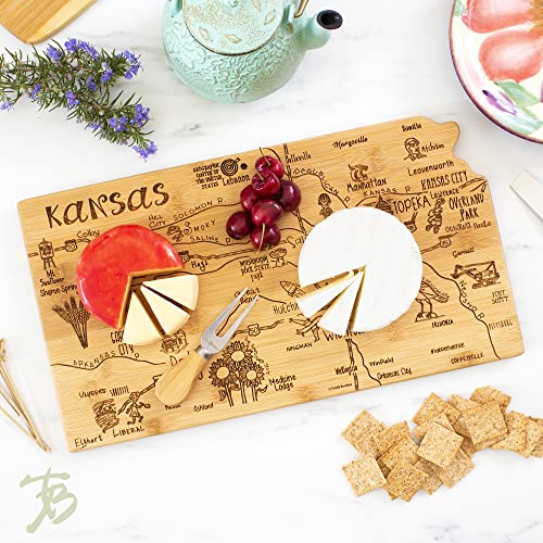 Totally Bamboo Destination Kansas State Shaped Serving and Cutting Board, Includes Hang Tie for Wall Display