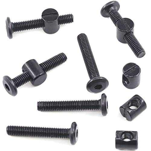 Mardatt M6 x 35mm 50PCS Black Zinc Plated Hex Socket Head Furniture Screws Bolts and Barrel Nuts for Furniture