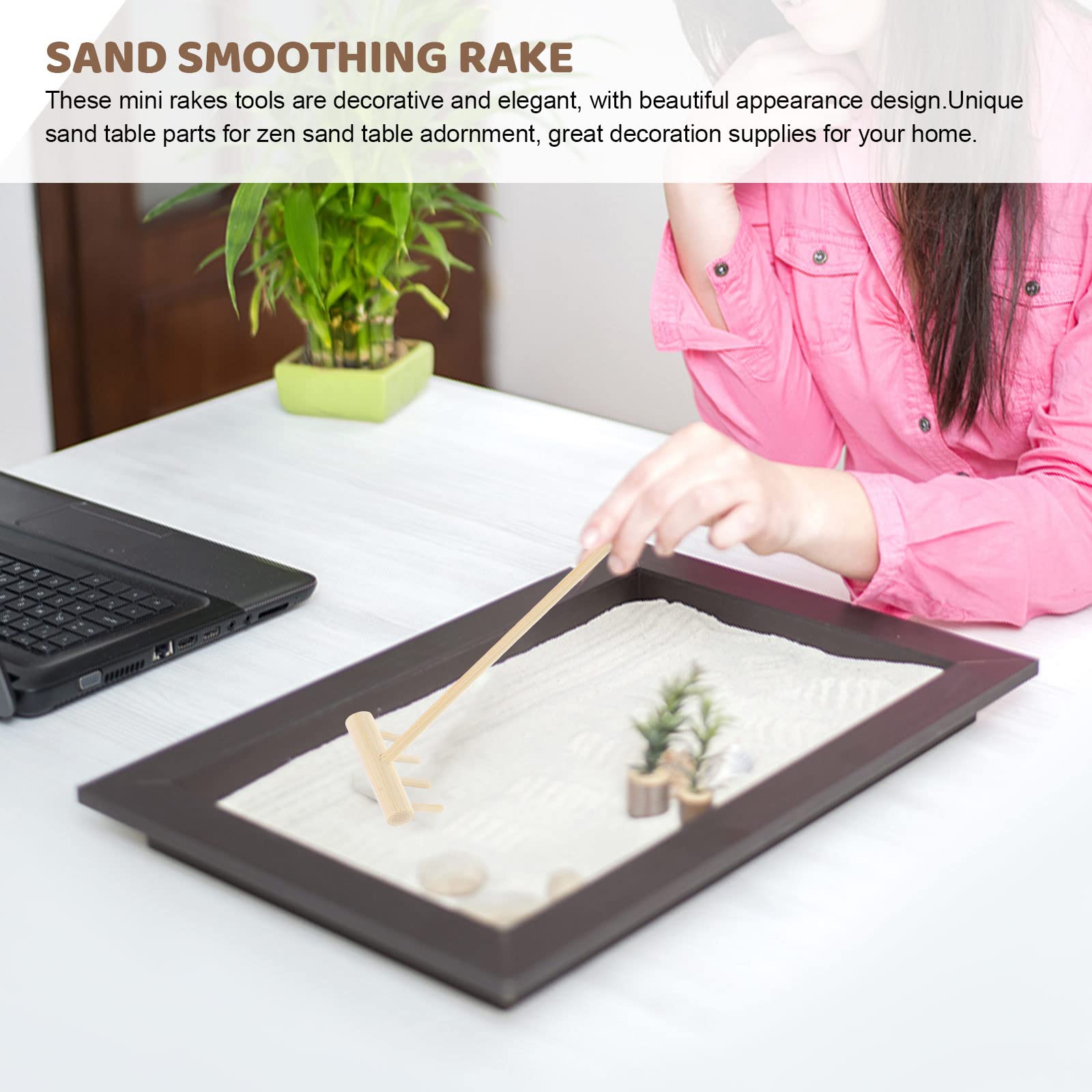 HEALLILY 8Pcs Mini Zen Sand Rakes Bamboo Rakes Tool Miniature Meditation Zen Garden Tool Feng Shui Tabletop Rock Ornament Garden Desktop Sandbox Kits 14cm x3. 5cm