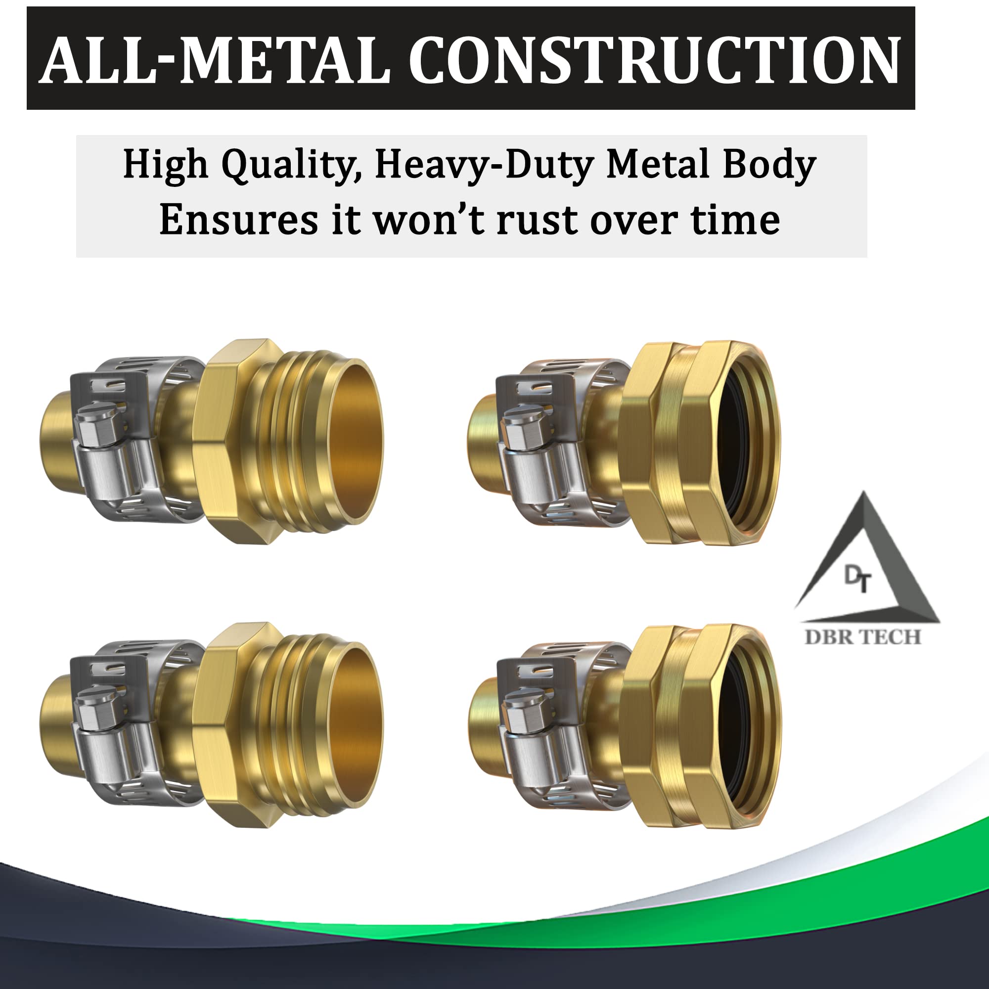 Heavy Duty Hose Repair Kit, 3/4 Inch Male Female Water Hose Repair End, Solid Metal Replacement Fittings, Fix Kit with Clamps Fit for 3/4" Gardening Hoses, Rust-Resistant Finish, Zero Leaks, 2 Pack