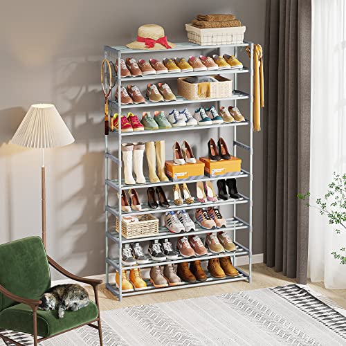 Tribesigns 10 Tiers Shoe Rack Shoe Shelf Large Capacity Shoe Organizer Tall Shoe Storage for Closet Entryway, Space Saving Shoe Tower for Living Room Hallway (Grey)