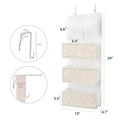 Mkono Macrame Bedside Caddy and Over The Door Organizer Boho Decor Storage for Nursery, Bedroom, Closet, Bathroom, Dorm, Set of 2
