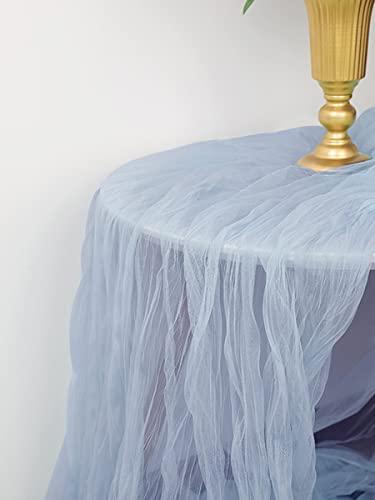 Joanlody Blue Cheesecloth Table Runner 10Ft Rustic Gauze Tablecloth 38x120 Inches Boho Backdrop Drape Fabric for Wedding Party Bridal Shower Decor, Photography Background