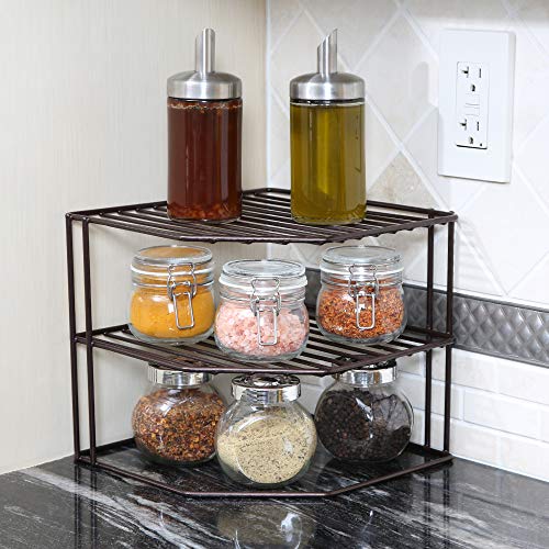 Smart Design 3-Tier Corner Shelf Storage – Bronze – Heavy Duty Steel Pantry Organizer with Rust-Resistant Finish and No-Scratch Bottom for Easy Home Organization and Storage