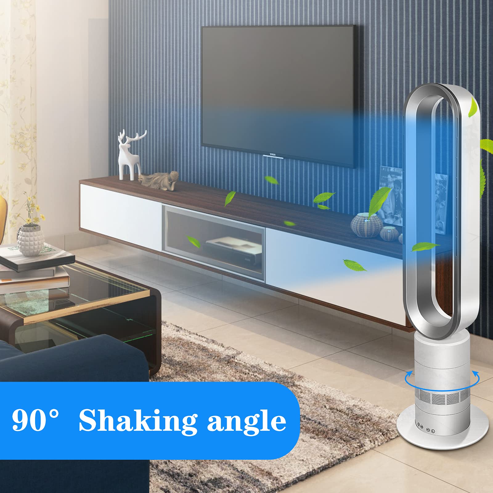 HealSmart Sufficient Size Bladeless Fan, Standing Fan, Tower Fan, 10 Speeds Settings, 10-Hour Timing Closure Bladeless Fan, Stylish And Modern Fan, Low Noise