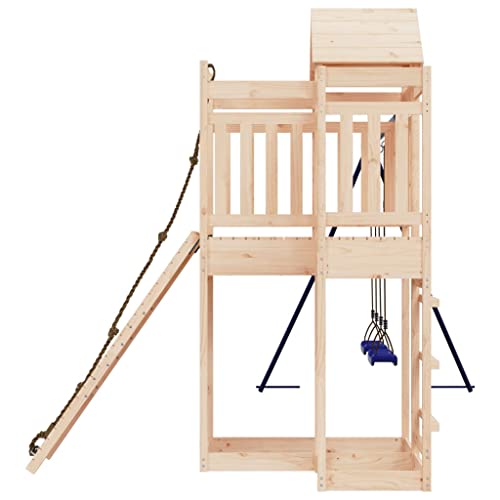 Loibinfen Outdoor Playset Solid Wood Pine, Garden Play Set with 1 Play Tower, 1 Climbing Wall, 1 Double Swing Set, Modern Outdoor Backyard Children's Climbing Wood Playground Playset,-4546