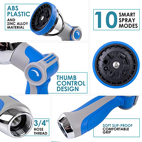 LOKIMSI Garden Hose Nozzle Sprayer,Features 10 Spray Patterns, Thumb Control, On Off Valve for Easy Water Control,Best for Watering Plants,Lawn& Garden,Washing Cars,Cleaning,Showering Pets