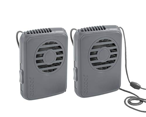 O2COOL Battery Powered Deluxe Necklace Fan For Personal Cooling With Adjustable Lanyard (Grey) 2 Pack