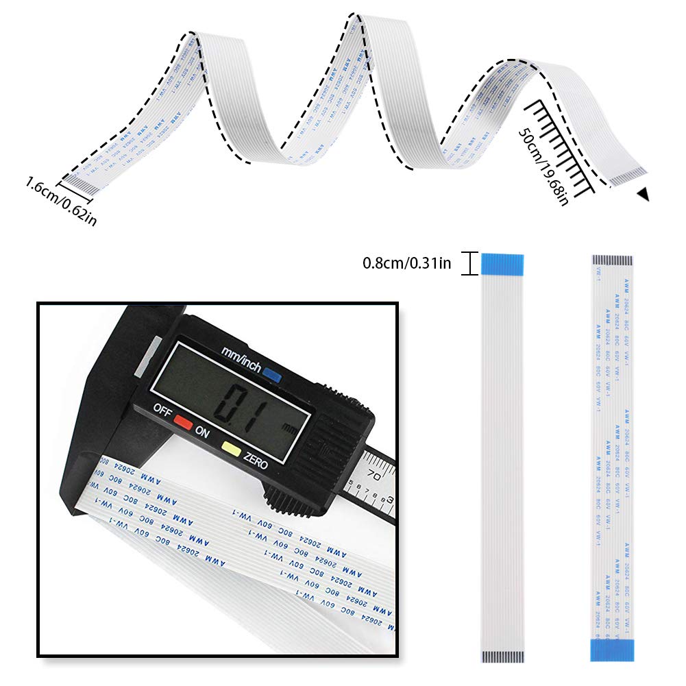 Aokin for Raspberry Pi Camera Cable, FFC Cable Ribbon Flex Extension Cable 15 Pin 1.0mm Pitch for Raspberry Pi, Octoprint Octopi Webcam, Monitor 3D Printer, etc, 15cm/5.90in, 1 Pcs