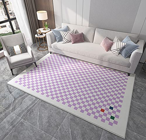 Livingart Modern Plaid Checkered LIM Purple Area Rug for Living Room Dining Room Bohemian Chic Lattice Geometric Pattern Playroom 6x9ft