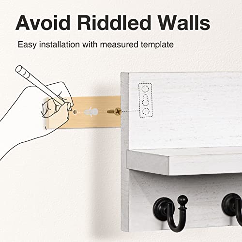 rorecay Key Holder for Wall Decorative: Easy Install Farmhouse Key Hanger Mail Organizer Wall Mount, Wood Keyholder Mail Holder with Shelf for House Entryway Decor, White