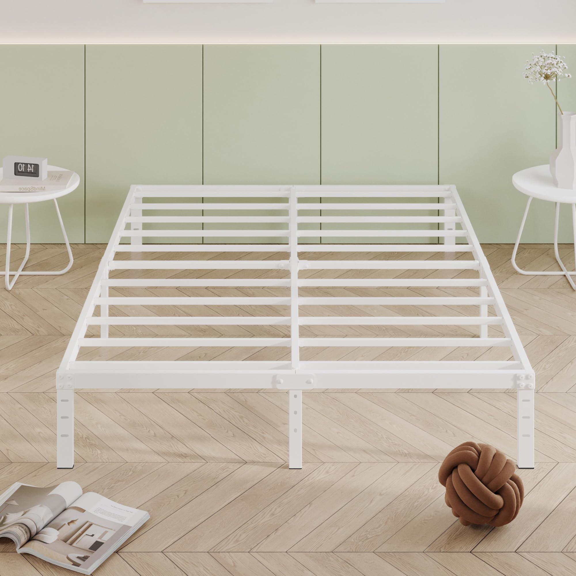 Cieemine 12 Inch White King Size Bed Frame, Heavy Duty King Size Platform Bed Frame, Mattress Foundation, No Box Spring Needed, Easy Assembly, Noise-Free
