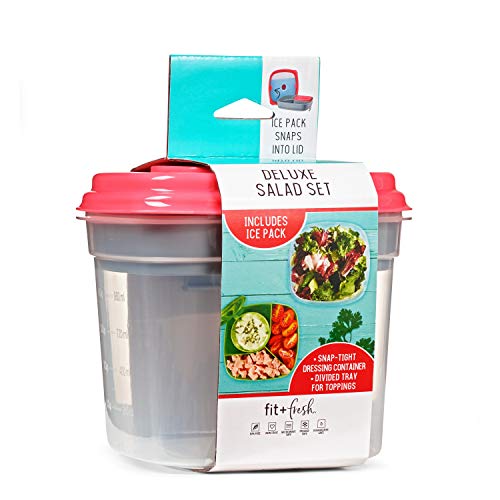 Fit+Fresh Salad To Go Lunch Container, Lunch Box Containers for Adults, Salad Lunch Containers for Adults, Adult Lunch Containers, Large Salad Container for Lunch, Leak Proof Lunch Containers, Pink