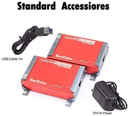 Basicolor HDMI USB Extender 4 USB2.0 Ports KVM Extender Over Cat6/Cat6e Up to 262Ft(80m), HD 1080P Video Transmit Lossless and Near Zero Latency, POC HDMI KVM Extender Plug&Play HDMI to RJ45