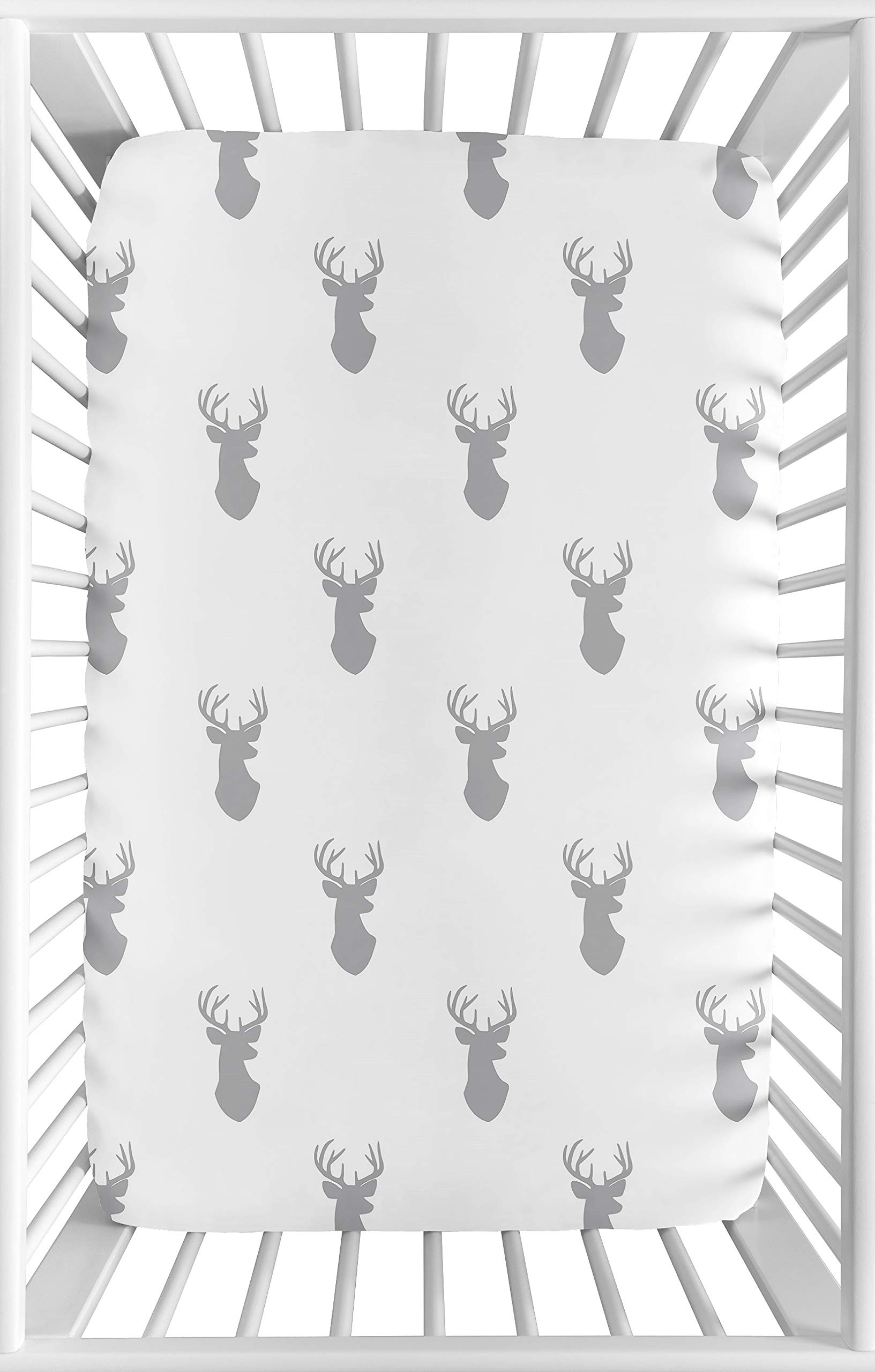 Sweet Jojo Designs Grey Stag Baby Boy Fitted Mini Portable Crib Sheet for Woodland Deer Collection - for Mini Crib or Pack and Play ONLY