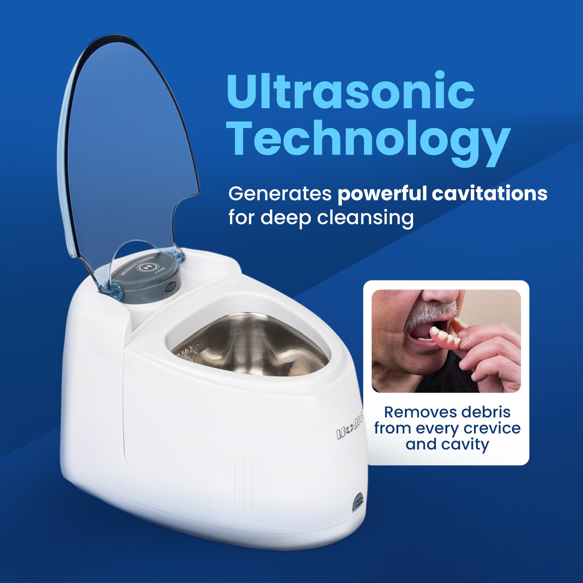 iSonic F3900 Ultrasonic Denture/Aligner/Retainer Cleaner for all dental and sleep apnea appliances, 110V 20W (tank no longer removable) , White , 0.4Pt/0.2L