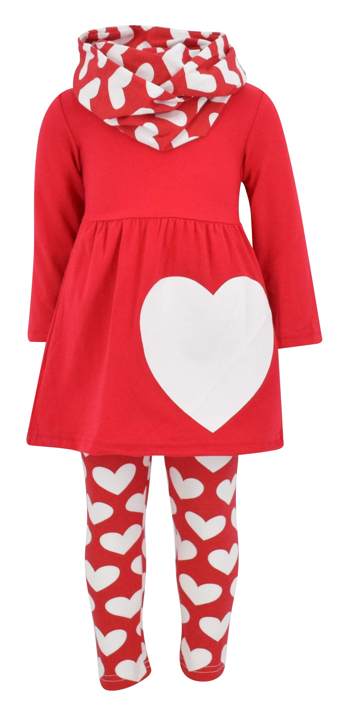 Unique Baby Girls Valentines Day Toddler Double Hearts Legging Set Outfit (4 Years, Red)