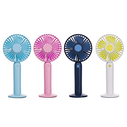 Swiss Crafts SWISSCRAFTS Portable Mini Handheld Fan, USB Rechargeable Personal Fan with Base, 3 Step Speed, 5 Blades, High Compatibility Mini Fan for Office, Outdoor, Camping, Beach(2 Set, Pink)