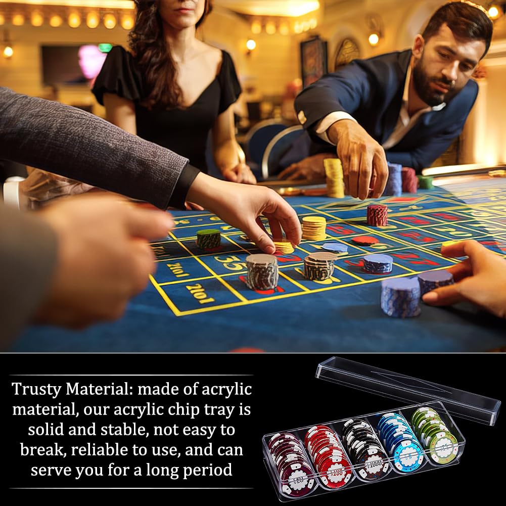FINGERINSPIRE 2 Pcs Clear Poker Chip Trays Plastic Casino Poker Chip Tray Rack Poker Chip Holder Poker Chip Cases with Cover for Casino Game Standard Size Chips & Clay Chips Each Holds 100 Chips