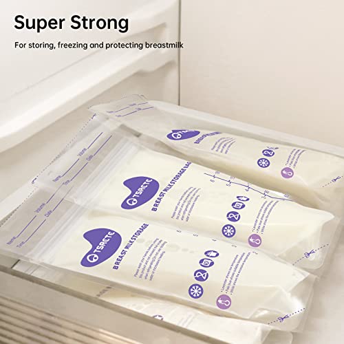 TSRETE Breastmilk Storage Bags Temperature Sensing Discoloration - 60 Count Leak Proof Double Zipper Seal Self Standing Breastmilk Bags for Breastfeeding, Space Saving for Refrigeration - 6 OZ/180ml