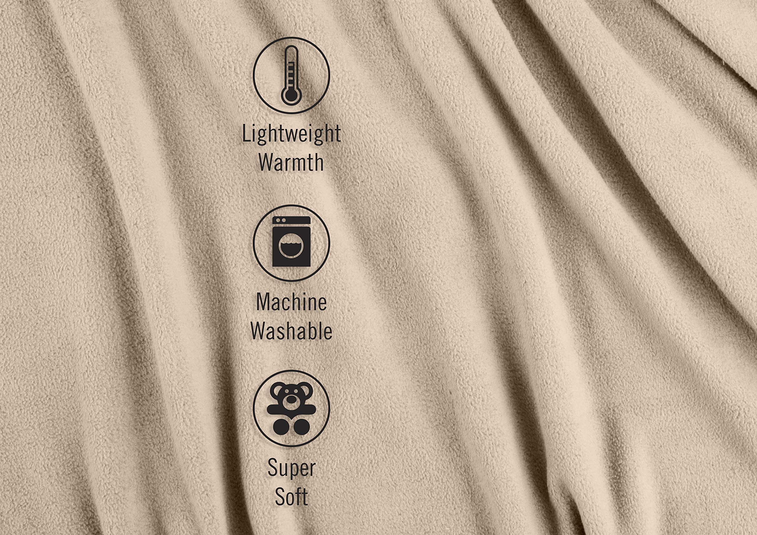 Martex Fleece Blanket Queen Size - Fleece Bed Blanket - All Season Warm Lightweight Super Soft Anti Static Throw Blanket - Beige Blanket - Hotel Quality- Blanket For Couch (90x90 Inches, Beige)