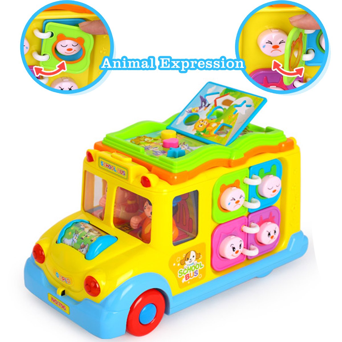 fisca Intellectual Musical School Bus, Learning Educational Toys for Baby & Toddler, Electronic Car with Lights for 1 2 3 Year Old Boys and Girls