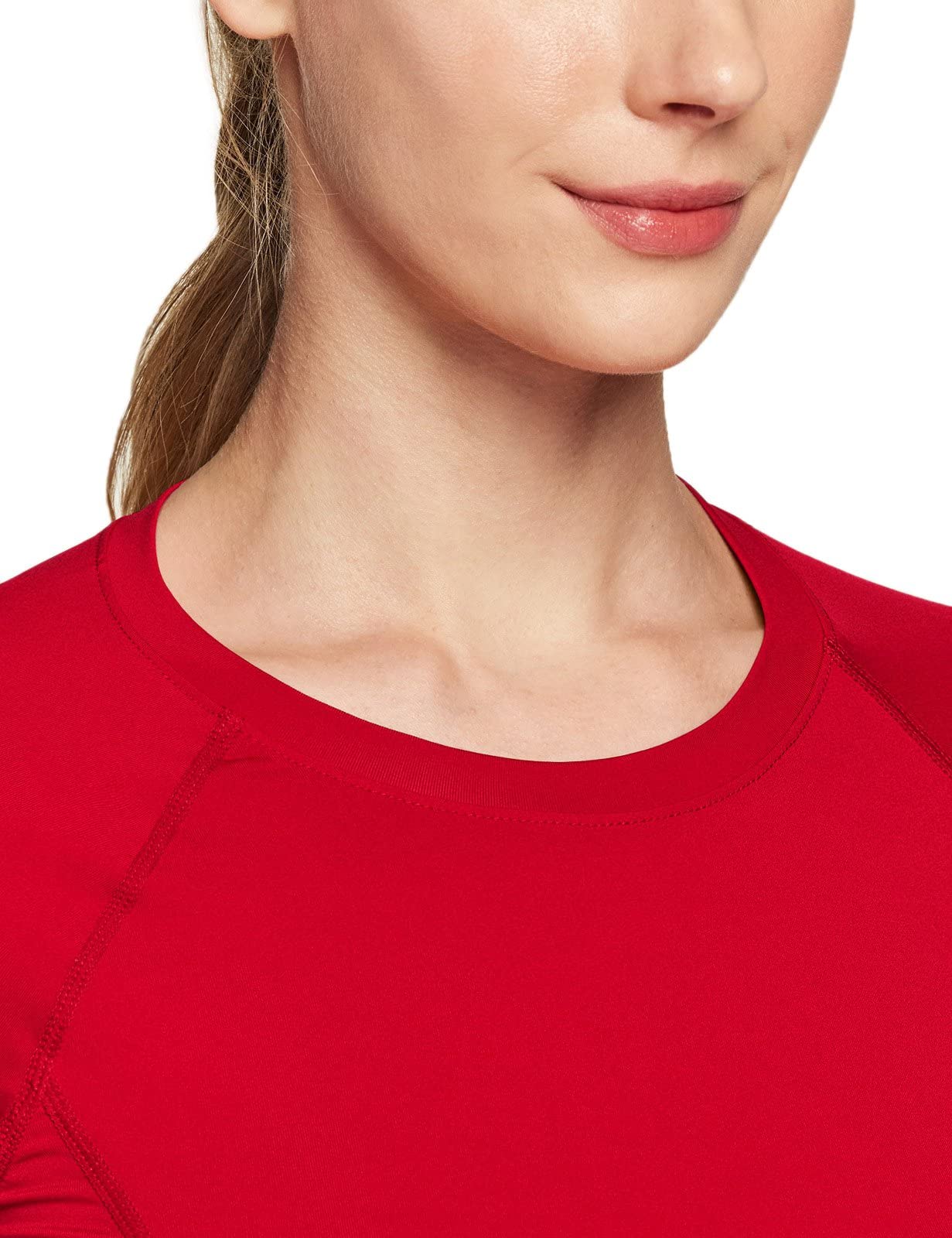 ATHLIO Women's Sports Compression Shirt, Cool Dry Fit Long Sleeve Workout Tops, Athletic Exercise Gym Yoga Shirts, 2pack Black/Red, Large